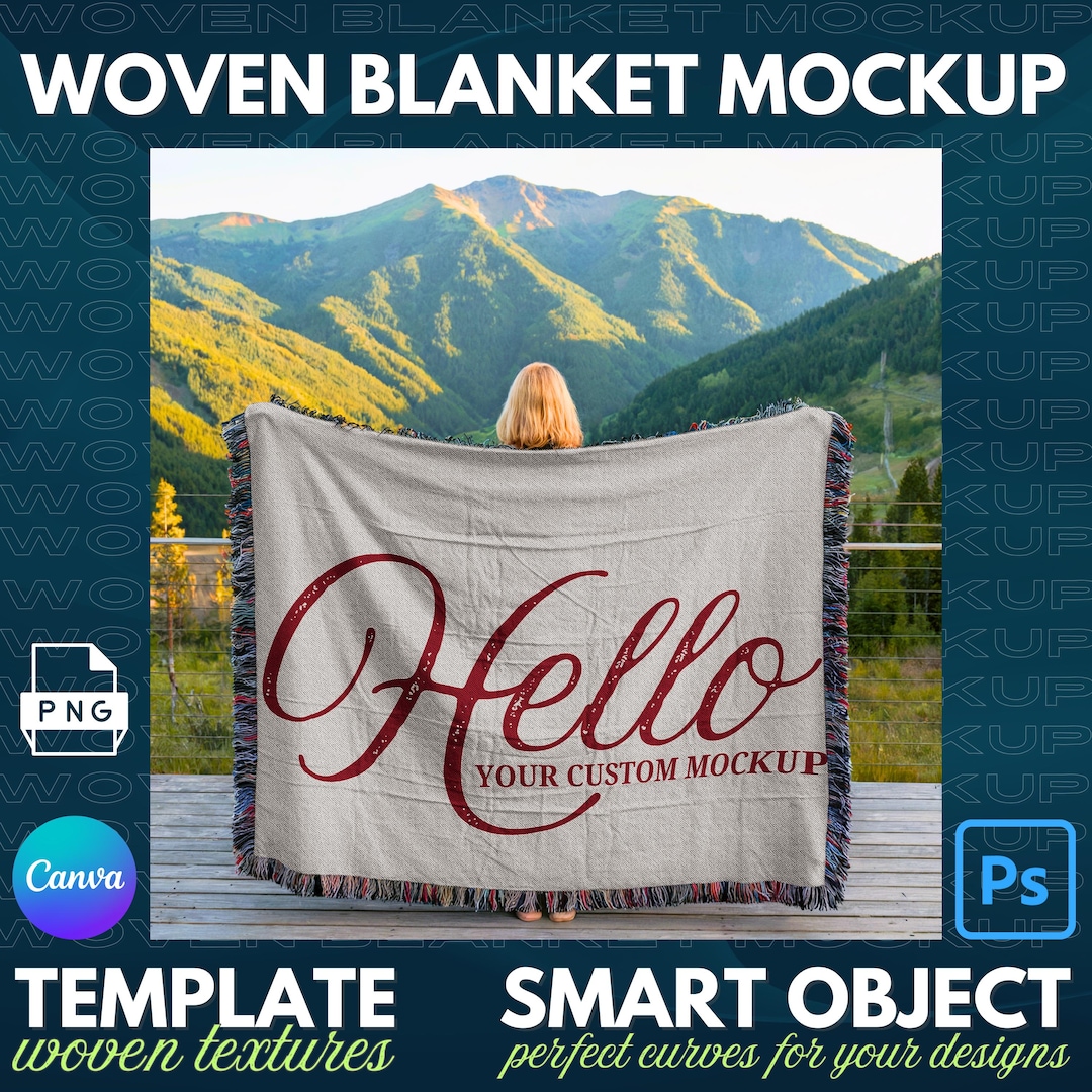Woven Blanket Mockup Photoshop, Woven Throw Blanket Mockup, Pint on ...