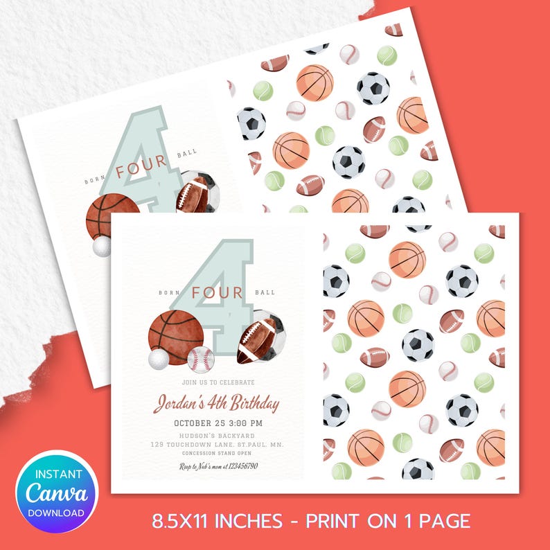 Sports Birthday Invitation Template, Let's Have a Ball, All Star Invite ...