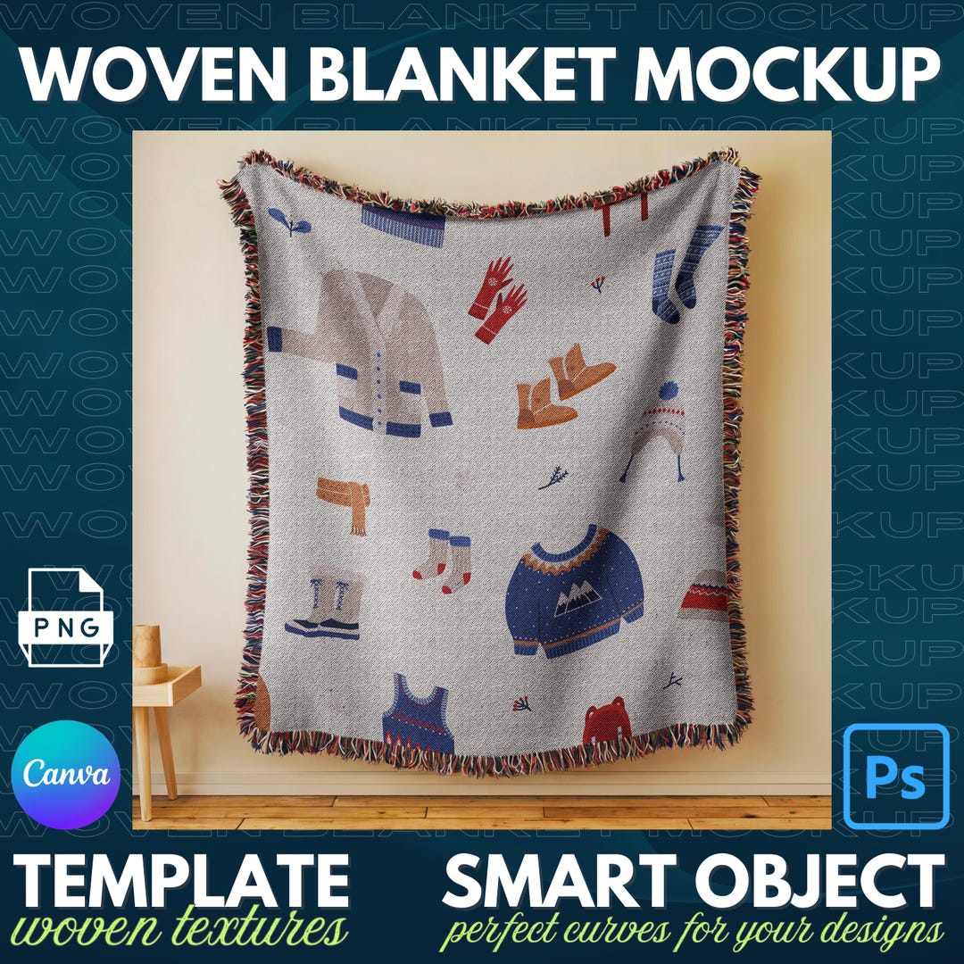 Woven Blanket Mockup Photoshop, Woven Throw Blanket Mockup, Pint on ...