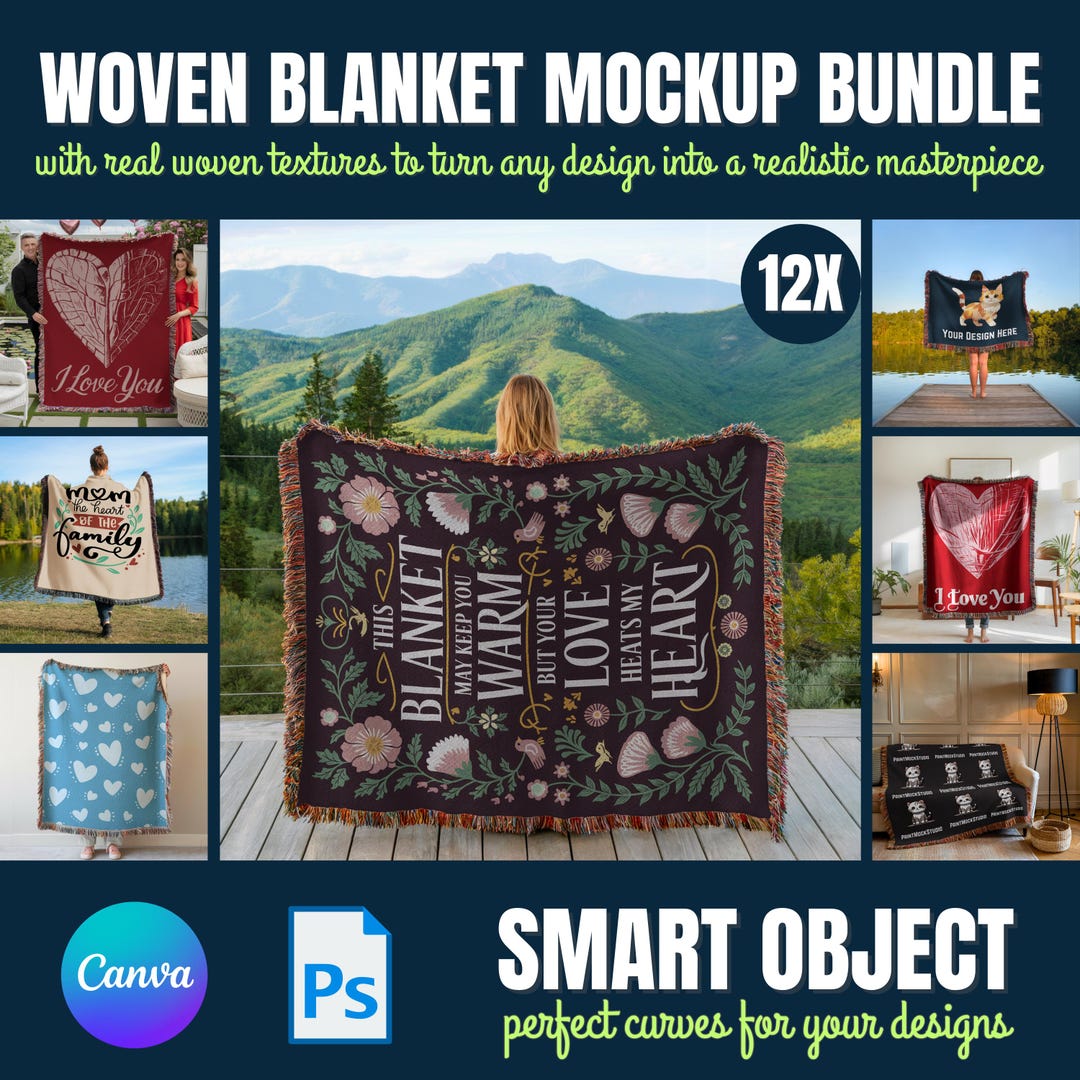 10+ Woven Blanket Mockup Bundle Canva Photoshop Woven Throw Blanket ...