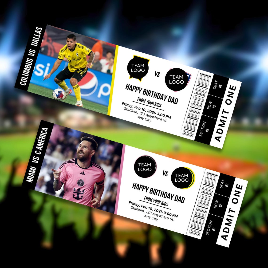 Editable Soccer Game Ticket Template, Custom Soccer Surprise Game ...