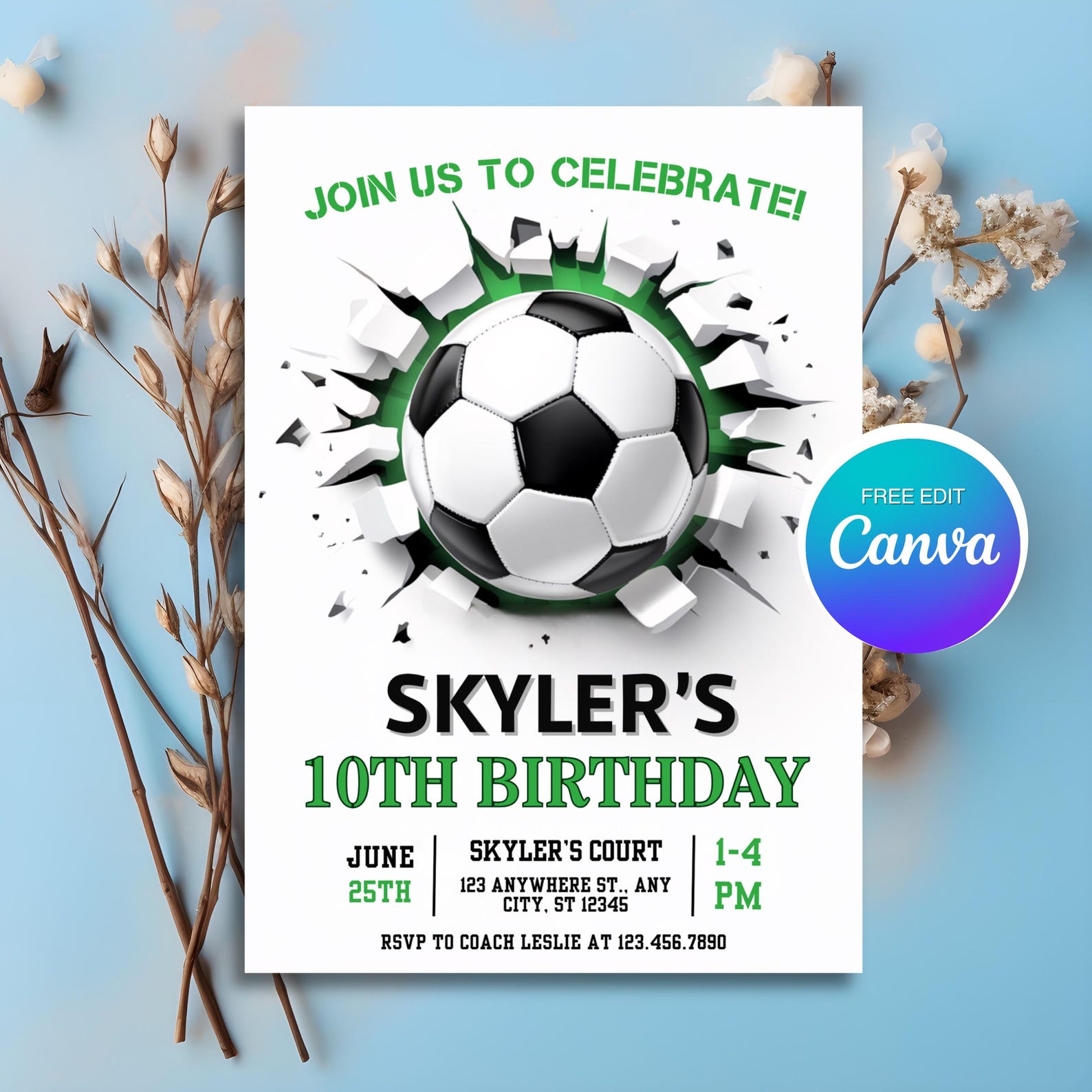 Editable Soccer Birthday Invitation Template, Soccer Birthday ...
