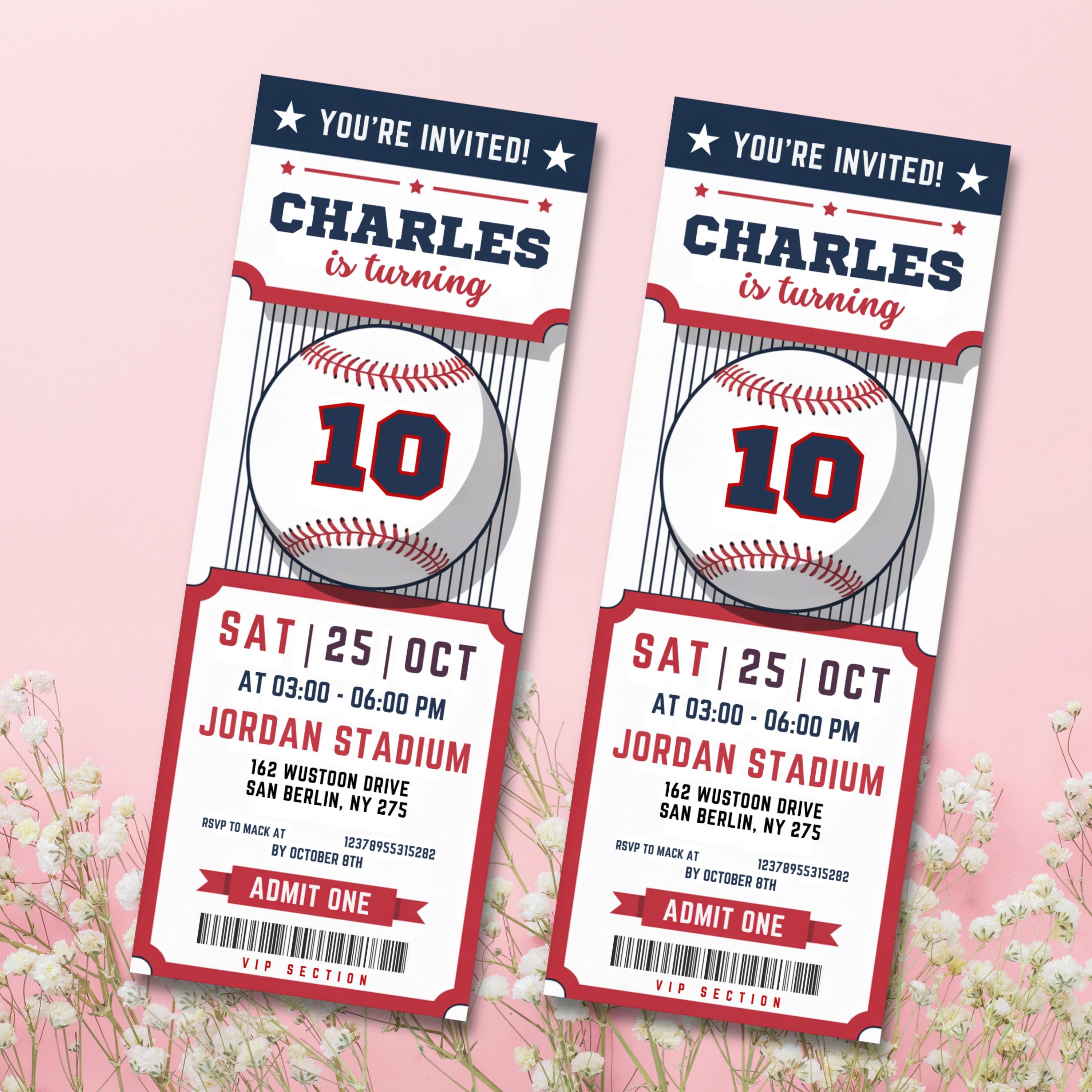 Editable Baseball Birthday Invitation Ticket, Custom Sports Party ...