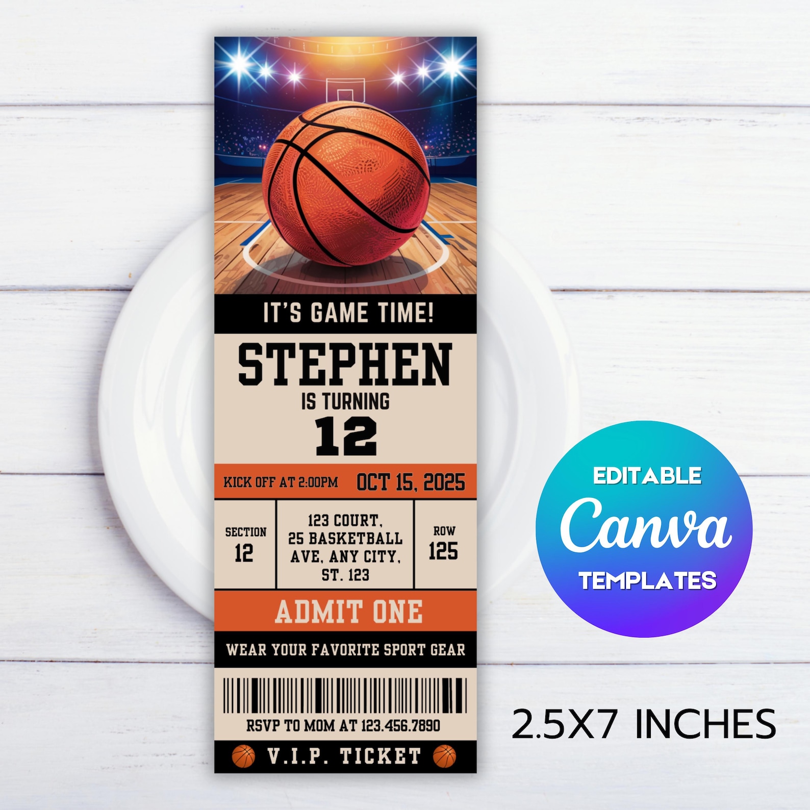 Basketball Birthday Invitation, Game Time Party, VIP Ticket Design ...