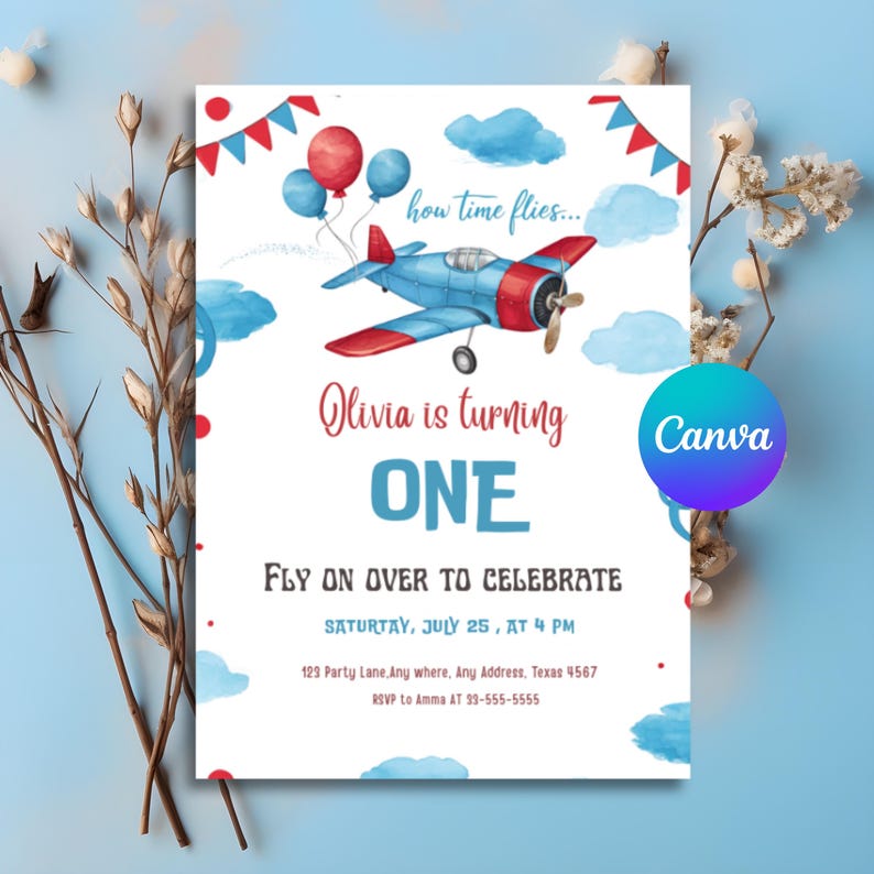 How Time Flies Birthday Invitation Template, Airplane Birthday Invite ...