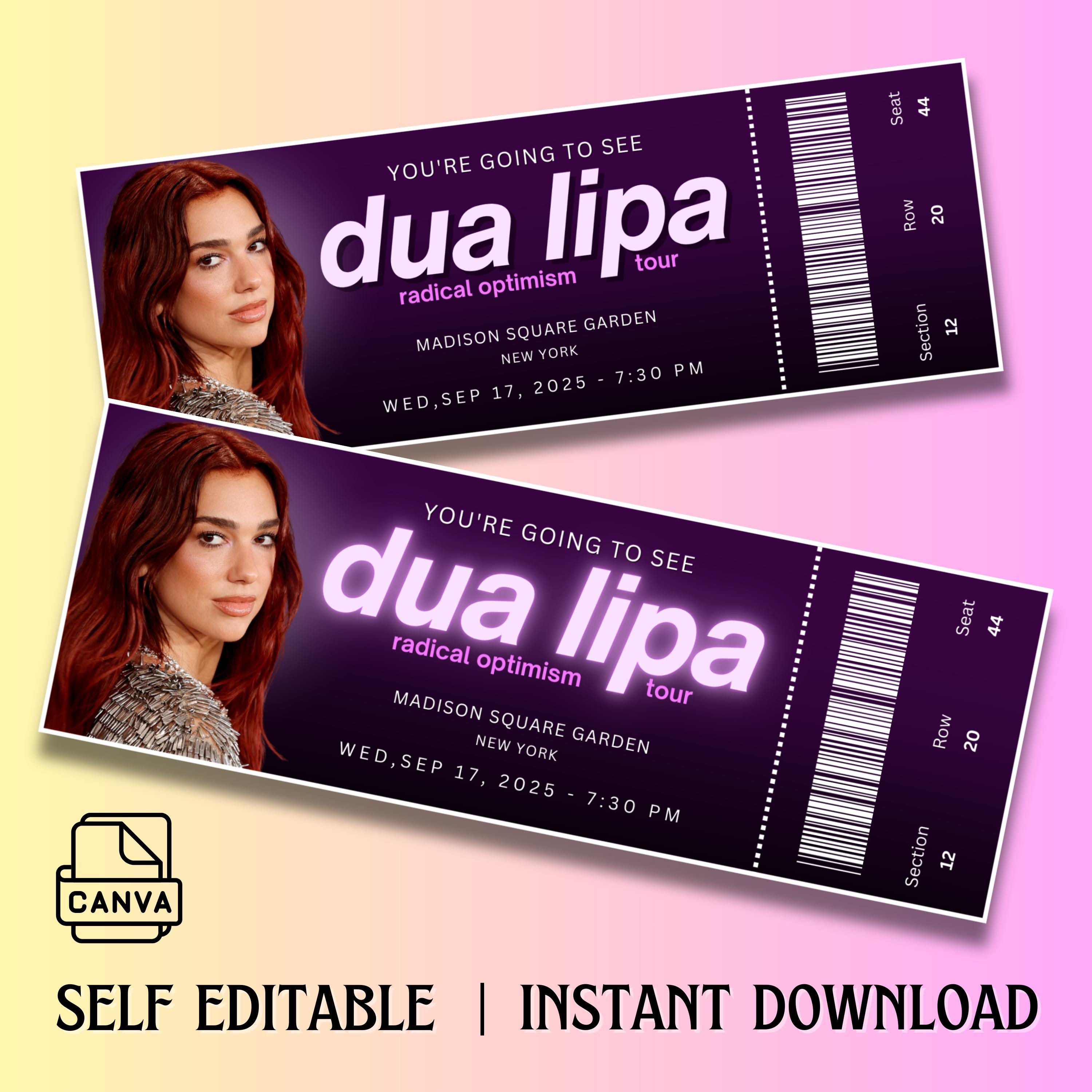 Dua Lipa Concert Ticket Template, Radical Optimism Tour, Custom ...