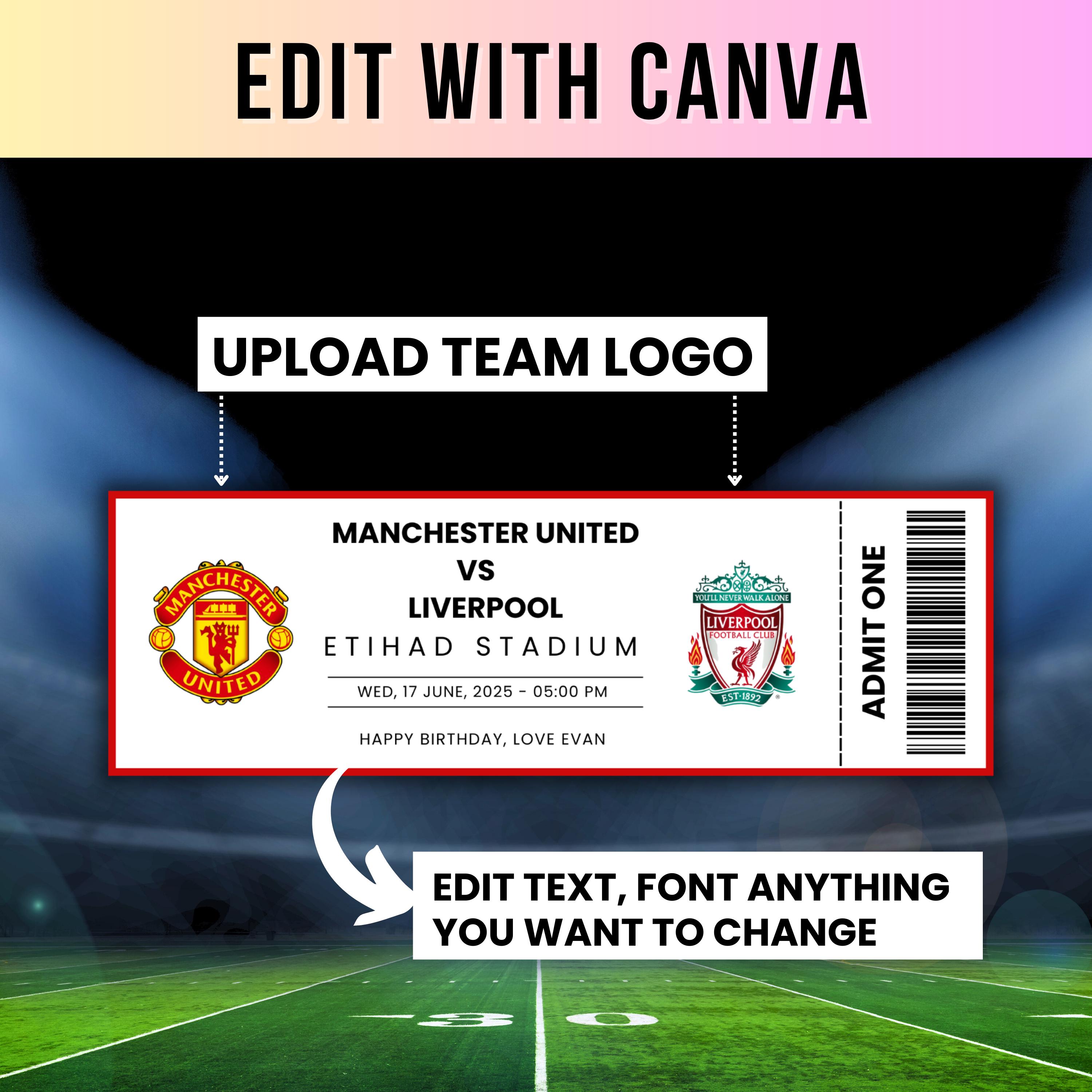 Editable Football Ticket, Football Game Ticket Gift, Birthday Gift for ...