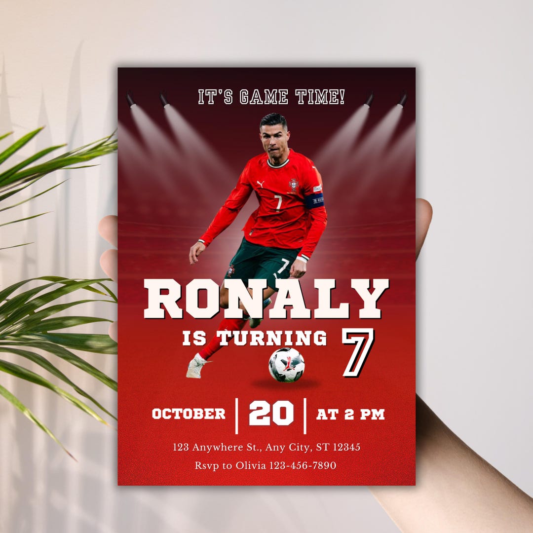 Cristiano Ronaldo Birthday Invitation, Editable Soccer Invitation ...