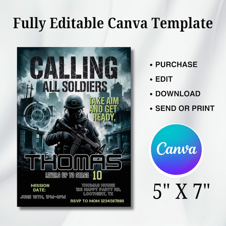 Editable Airsoft Party Invitation, Camo Military Flyer, Airsoft Game ...