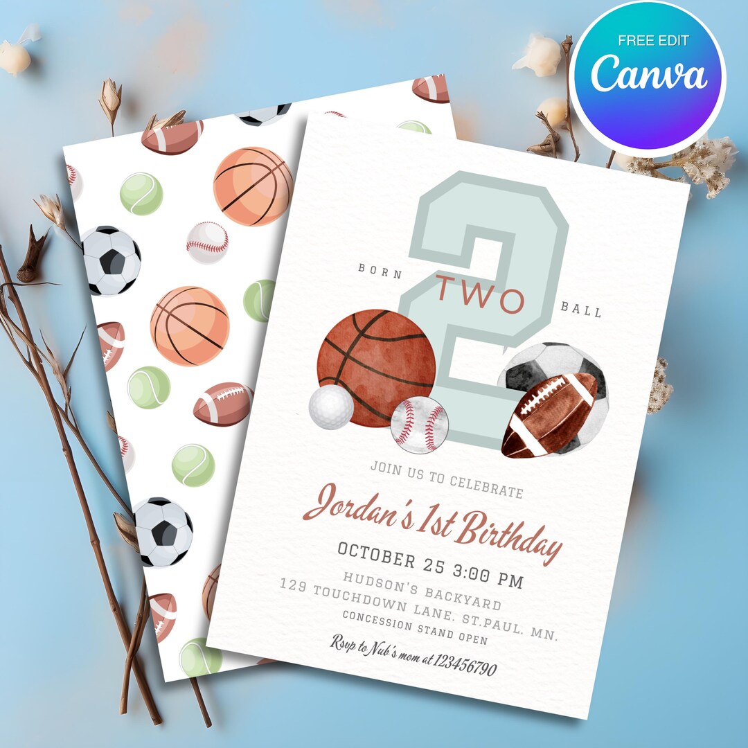 Sports Birthday Invitation Template, Let's Have a Ball, All Star Invite ...