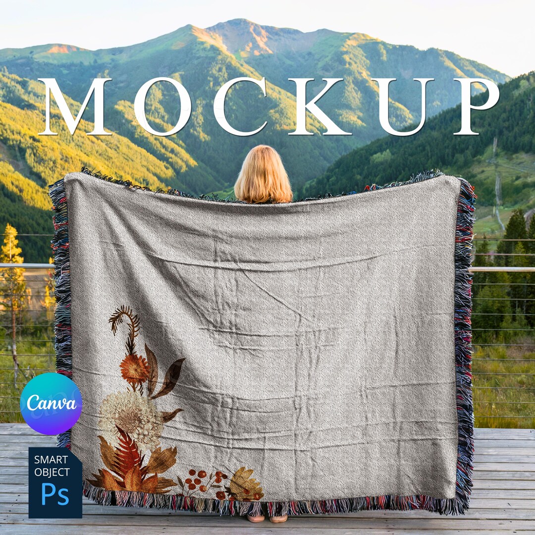 Woven Blanket Mockup Photoshop, Woven Throw Blanket Mockup, Pint on ...