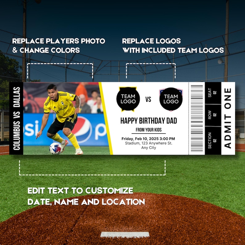 Editable Soccer Game Ticket Template, Custom Soccer Surprise Game ...