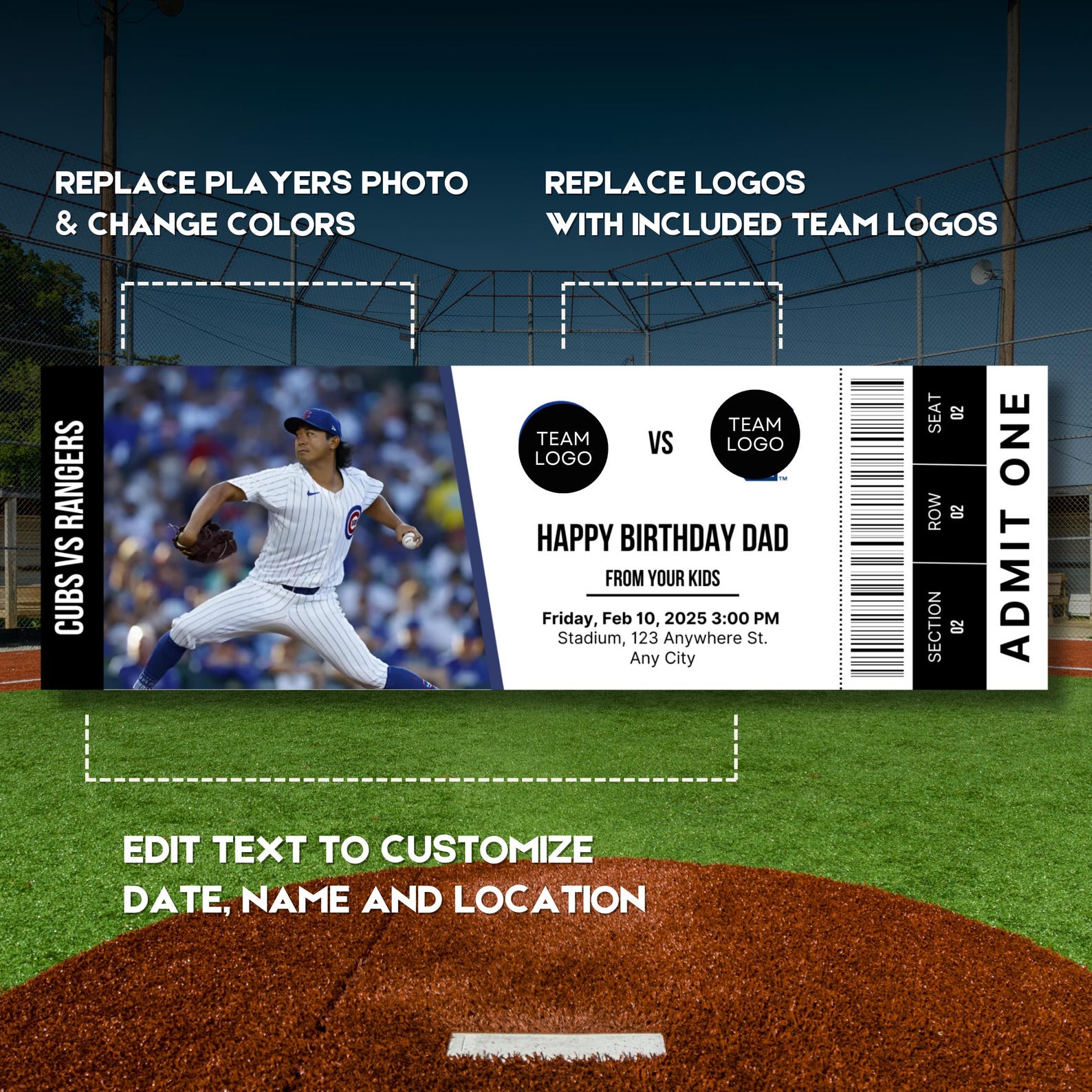 Editable Baseball Ticket Template, Custom Baseball Surprise Ticket Gift ...