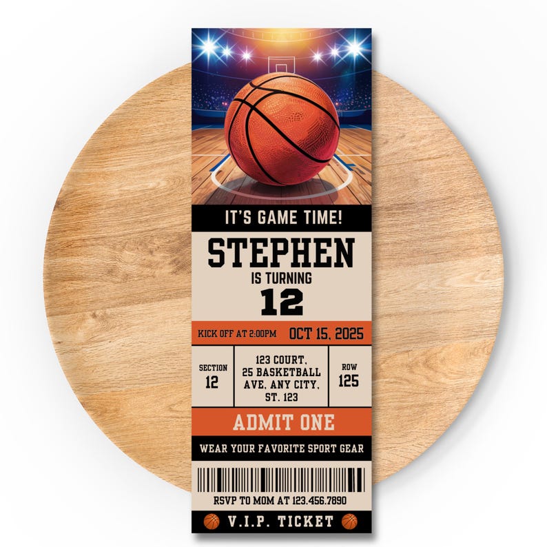 Basketball Birthday Invitation, Game Time Party, VIP Ticket Design ...