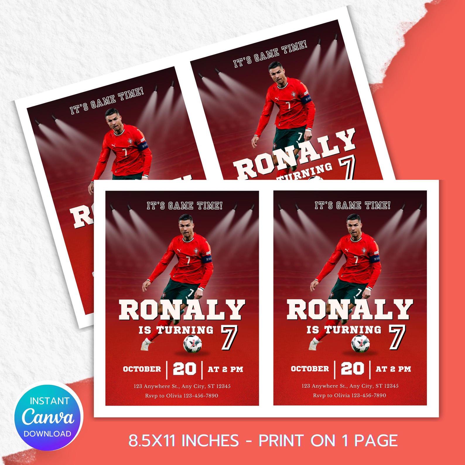 Cristiano Ronaldo Birthday Invitation, Editable Soccer Invitation ...