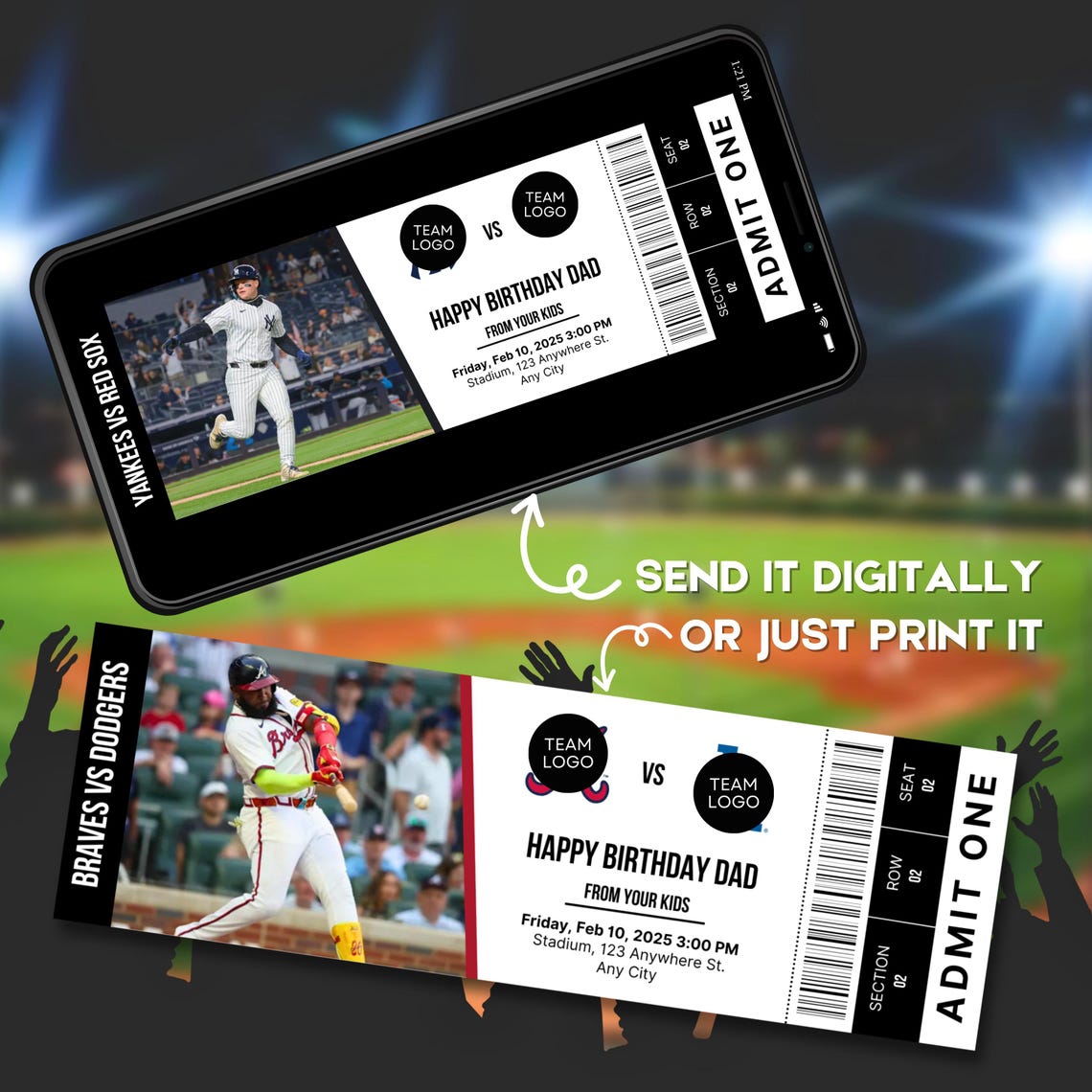 Editable Baseball Ticket Template, Custom Baseball Surprise Ticket Gift ...