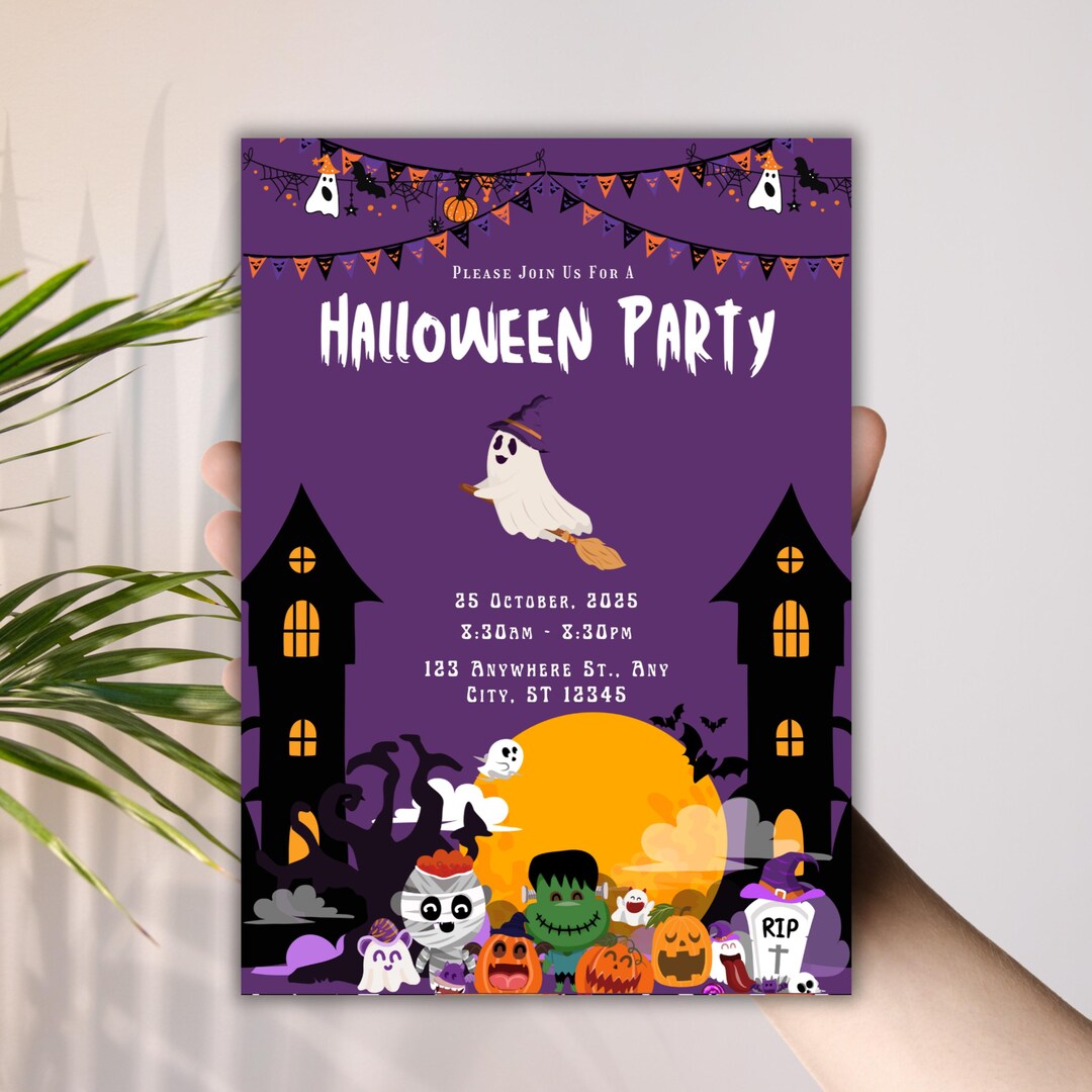 Editable Monster Mash Halloween Invitation, Cute Kids Party Template ...