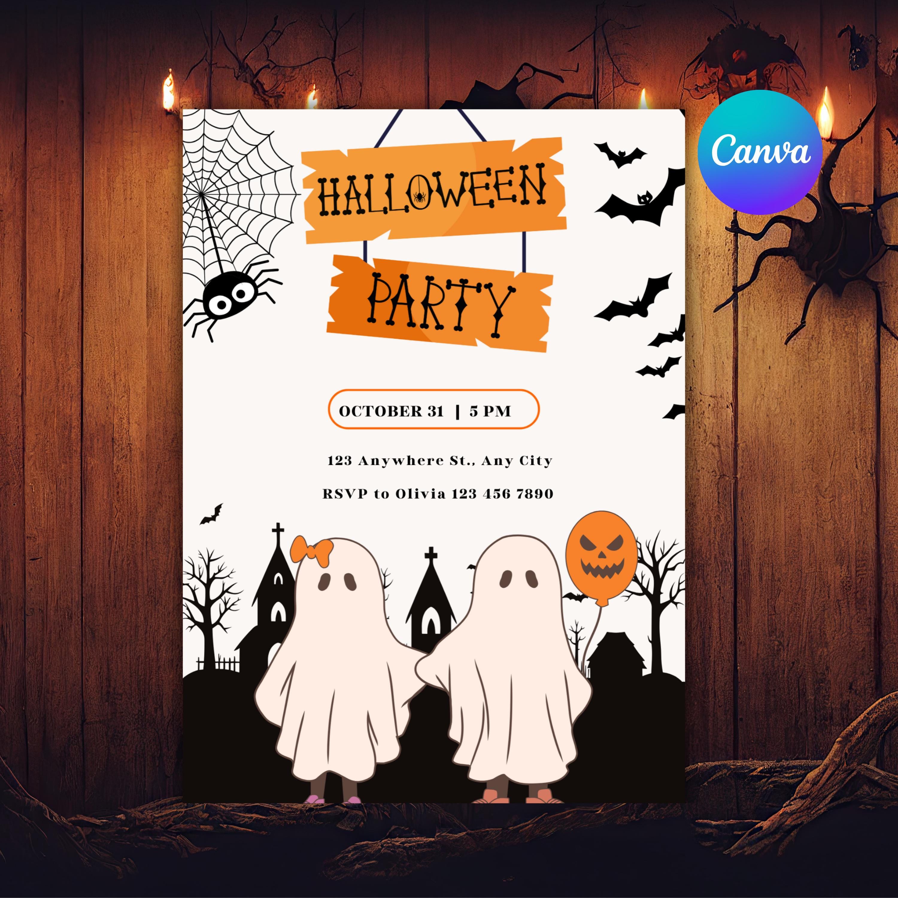 Cute Ghost Halloween Party Invitation, Editable Kids Spooky Cute Invite ...