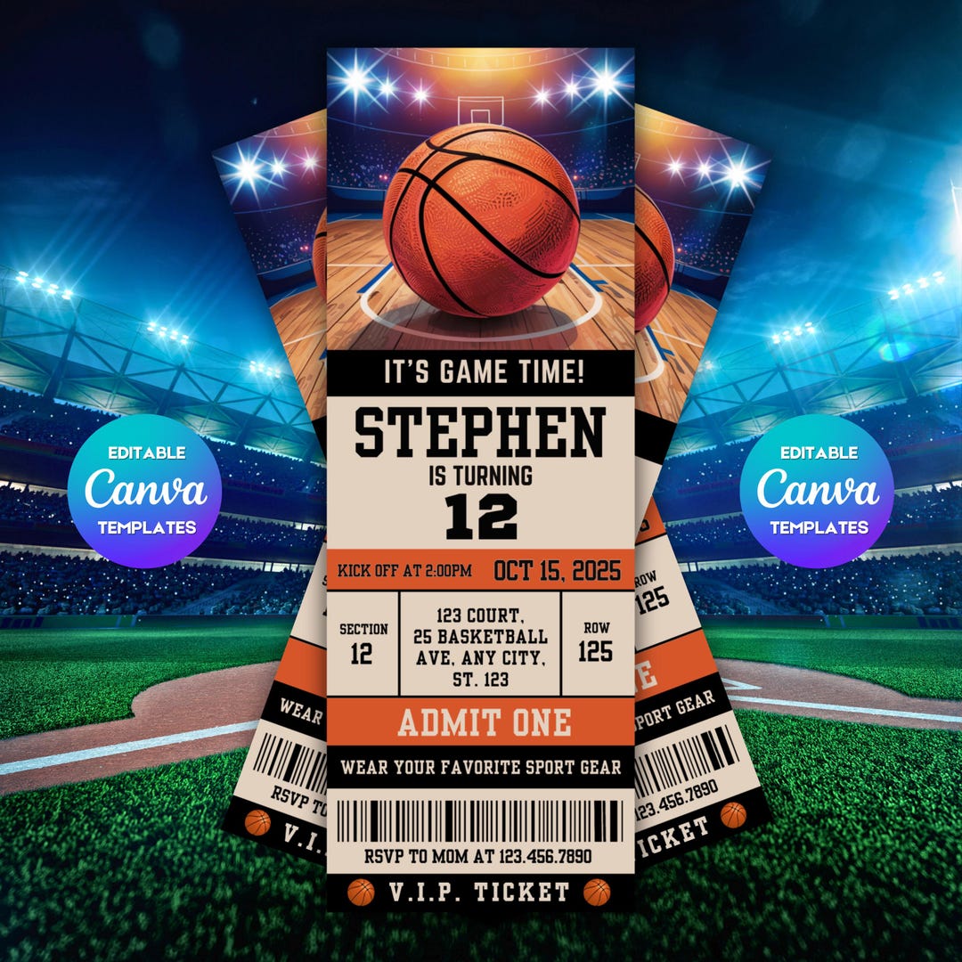 Basketball Birthday Invitation, Game Time Party, VIP Ticket Design ...
