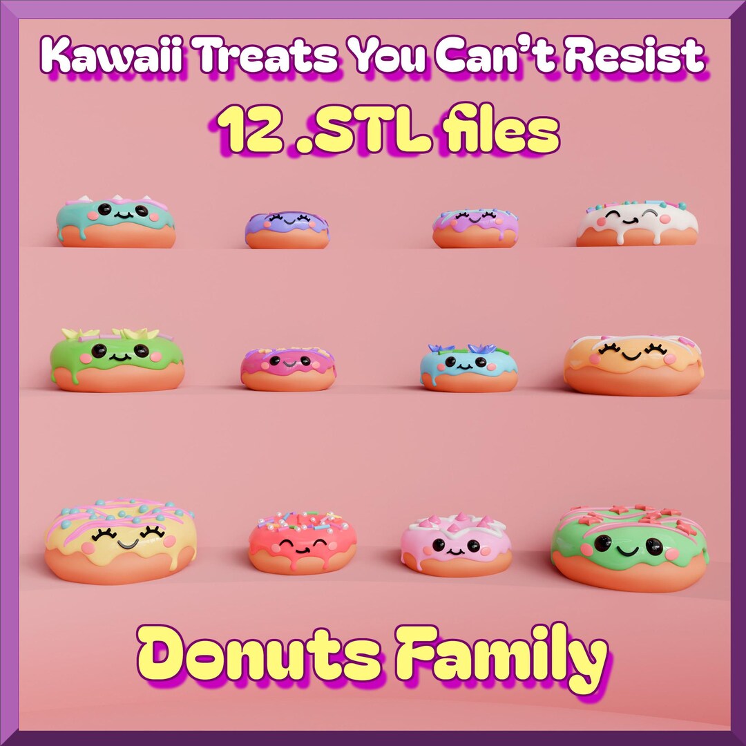 Kawaii Cute Donut STL Pack for 3D Printing. Print in Place, Dollhouse ...