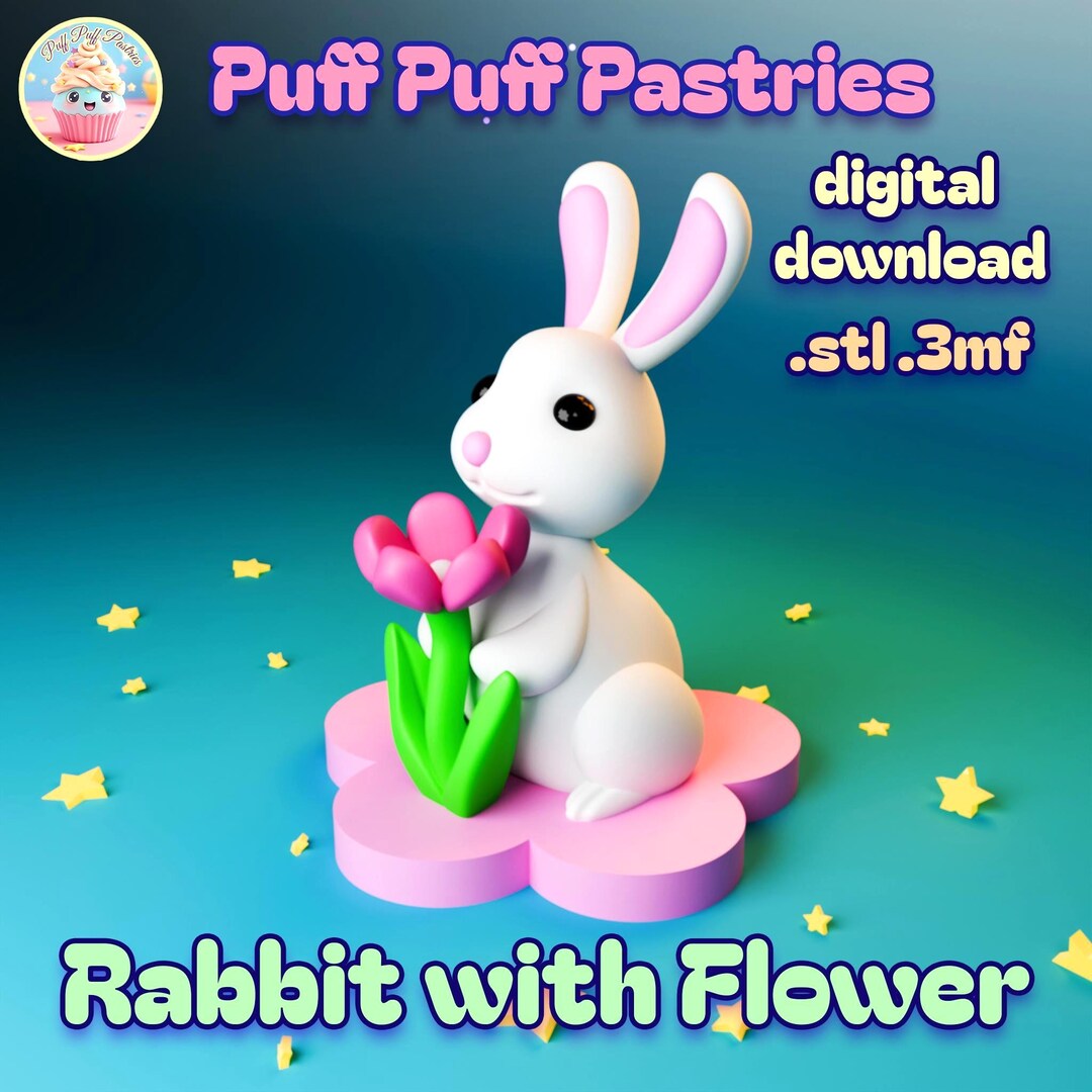 Easter Rabbit With Flower STL File for 3D Printing Easter Bunny Decor ...