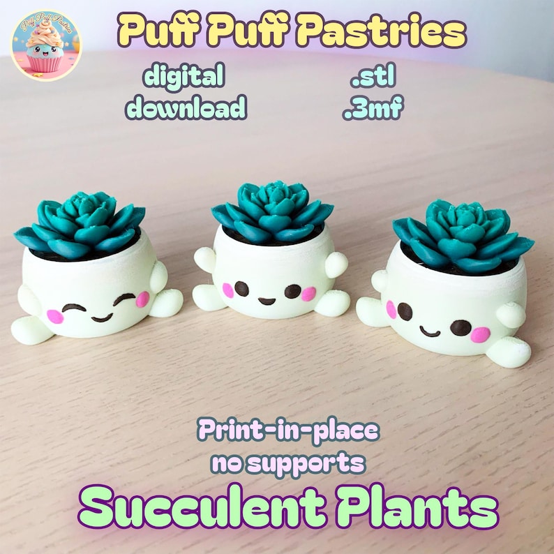 3D Succulent Plant STL File, Kawaii Planter Pot Set, 3D Printer File ...