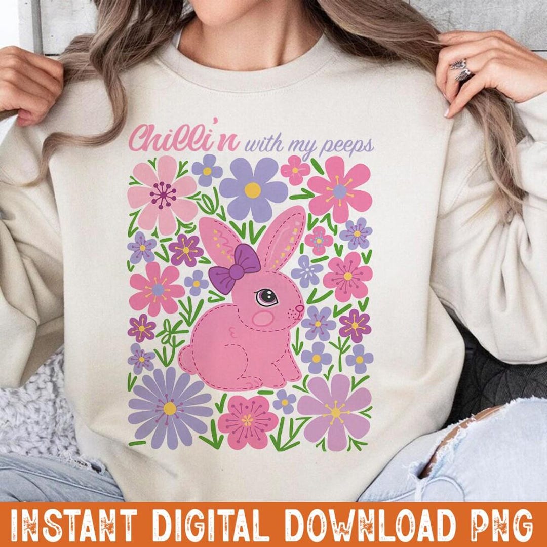 Boho Easter Bunny Png, Chillin My Peeps, Glitter Easter Coquette Png ...