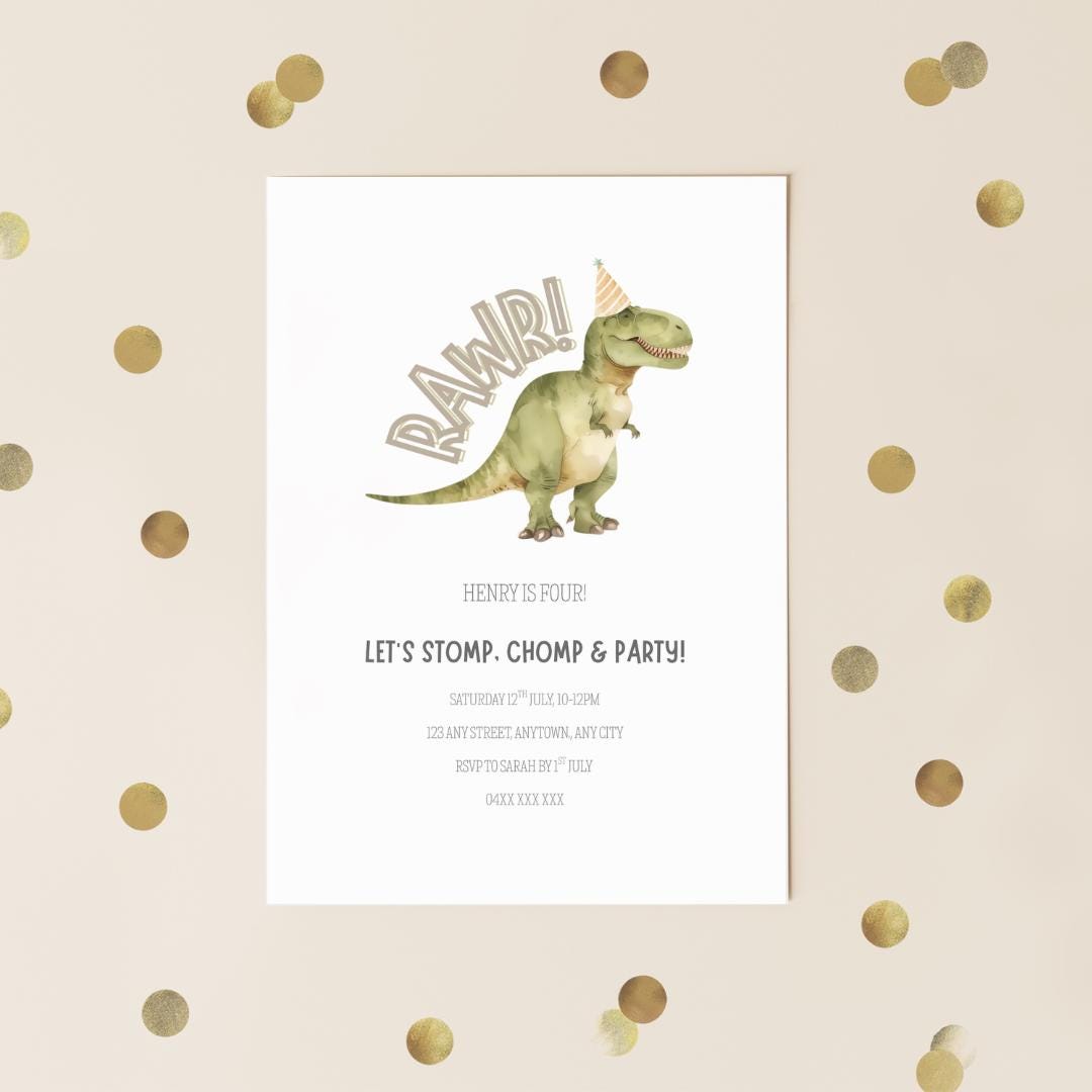 Dinosaur Birthday Invitation Template| T-rex Invite | Editable Canva ...