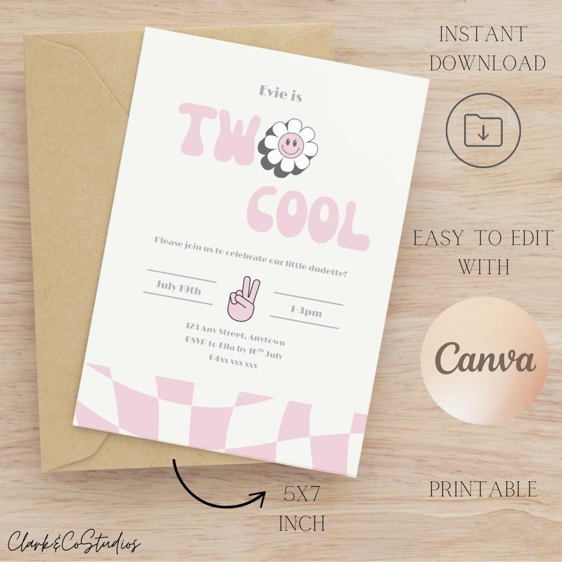 Editable Two Cool Birthday Invitation, Digital Invitation, Printable ...