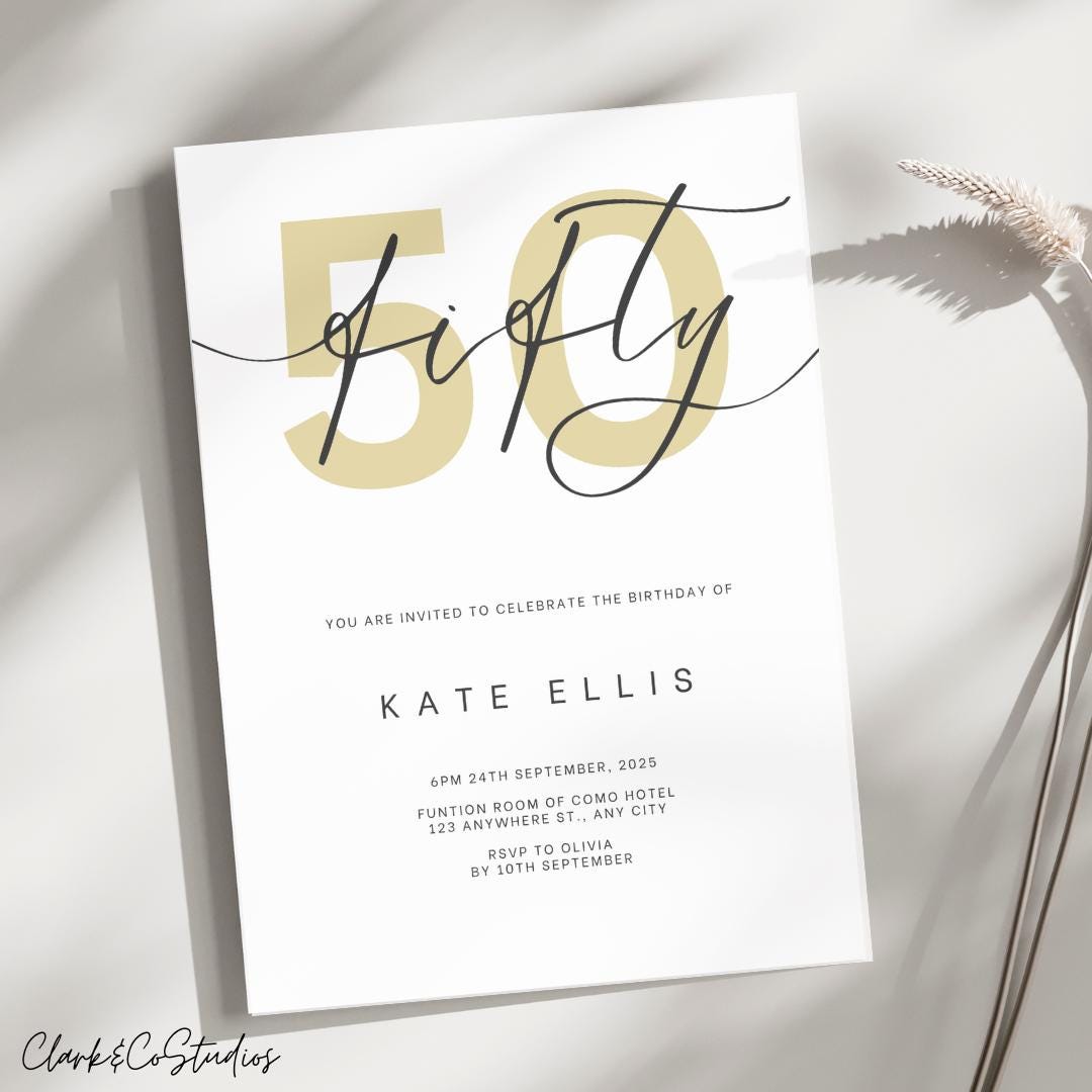 50th Birthday Invitation Template | Elegant Invite | Editable Canva ...