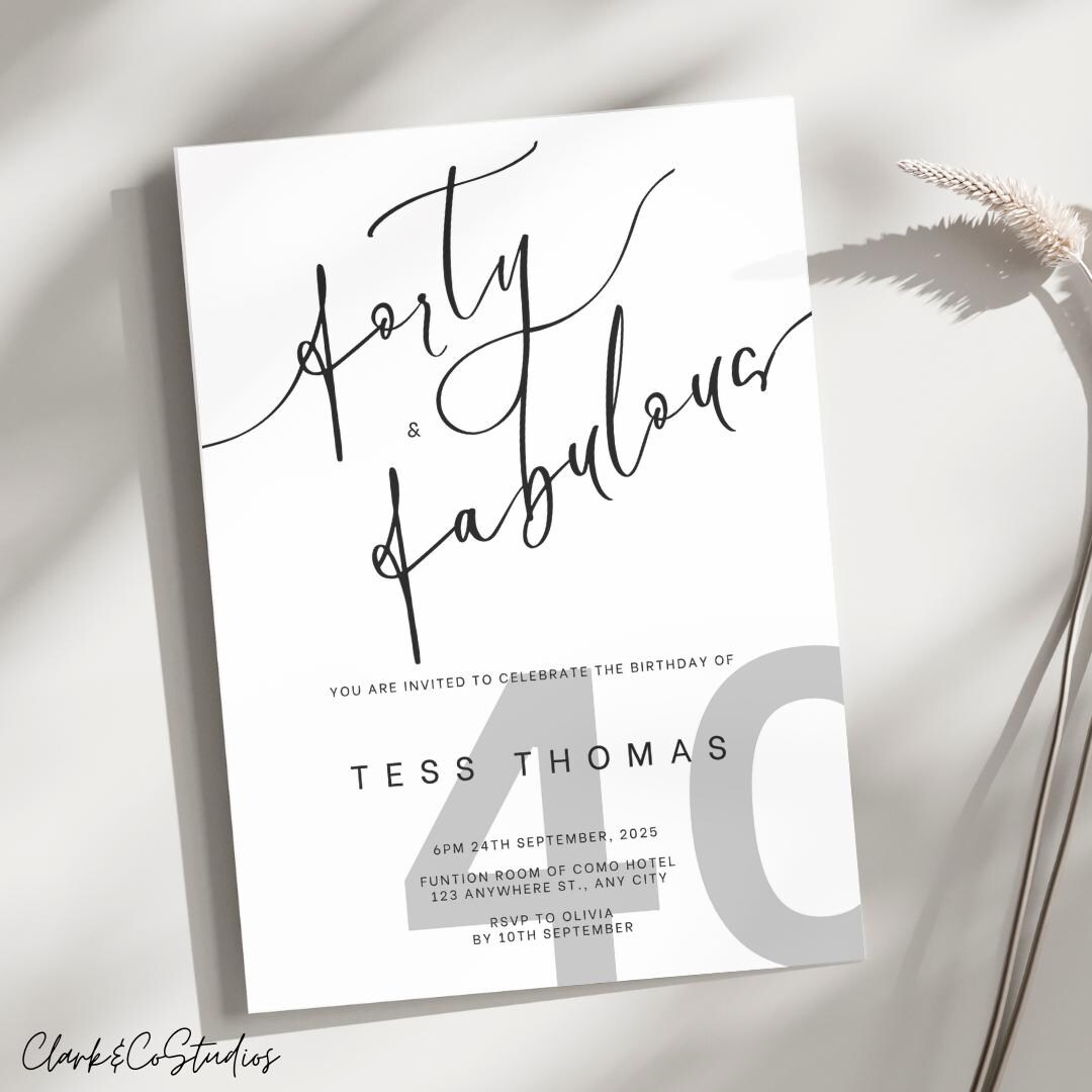 40th Birthday Invitation Template | Forty&fabulous Invite | Editable ...