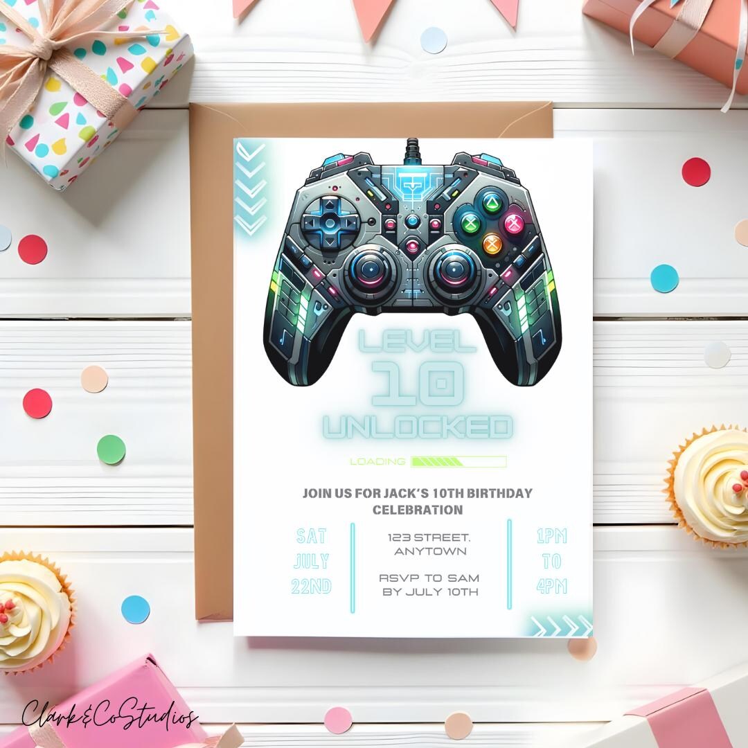 Editable Gaming Birthday Invitation Template, Printable, Gamer Invite ...