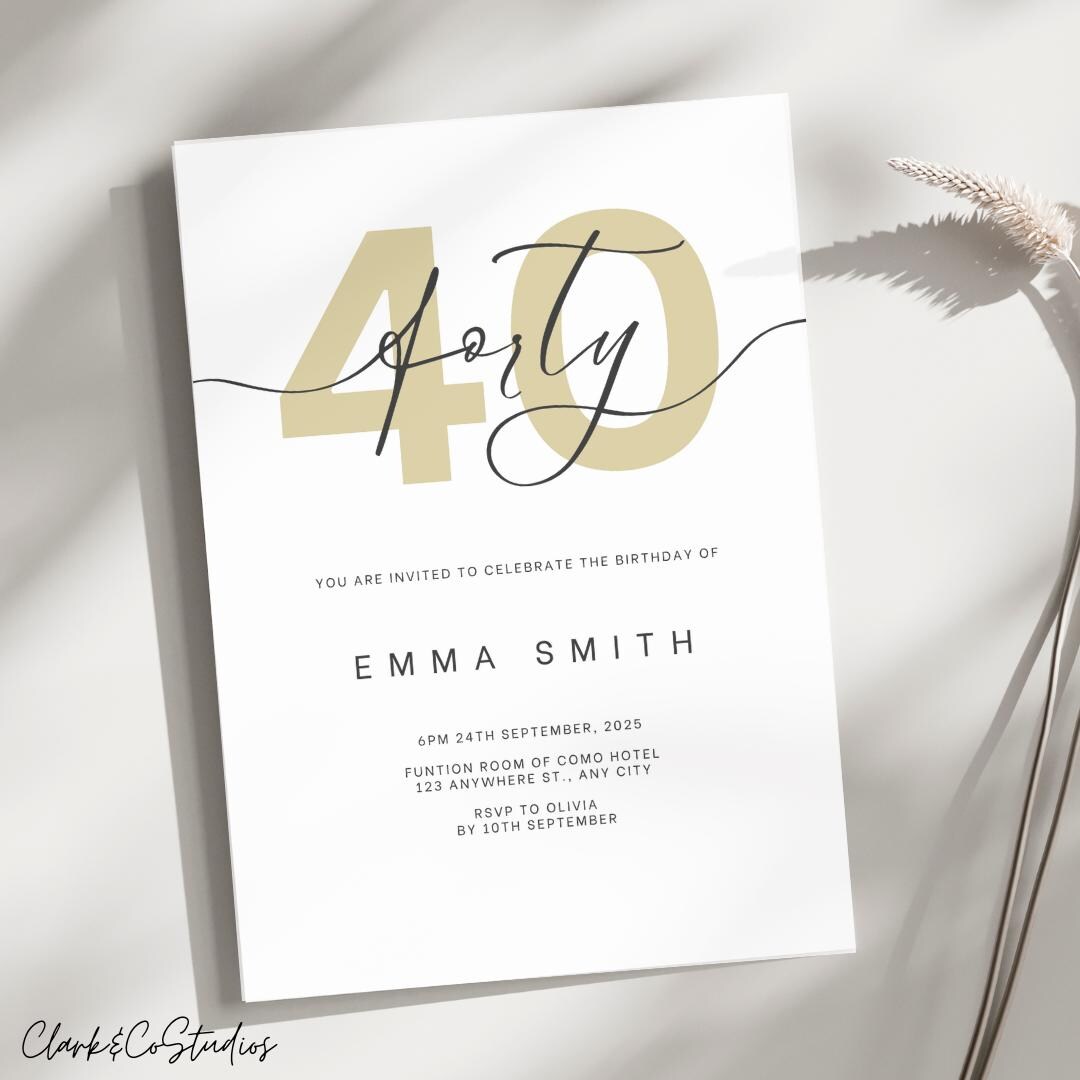 Editable 40th Birthday Invitation Template: Elegant Design (digital ...