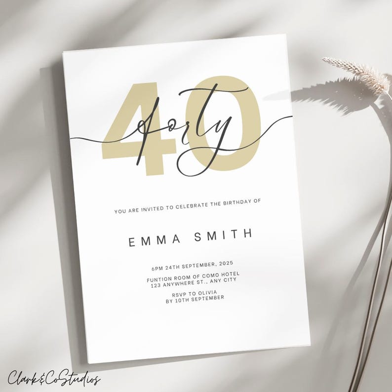 Editable 40th Birthday Invitation Template: Elegant Design (digital ...