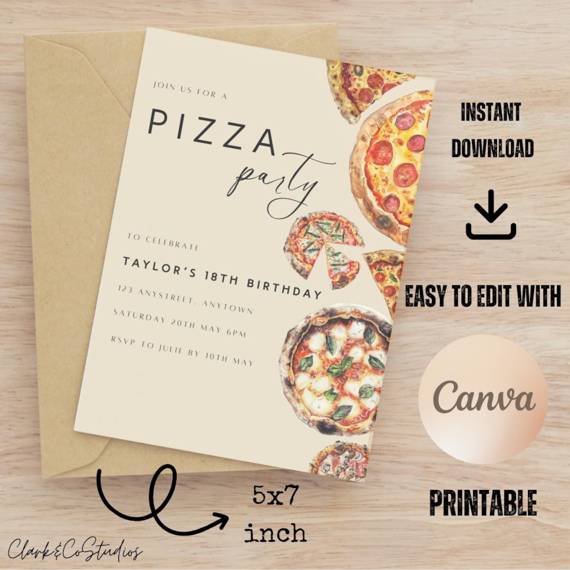Editable Pizza Party Invitation Template, Digital Invite, Printable ...