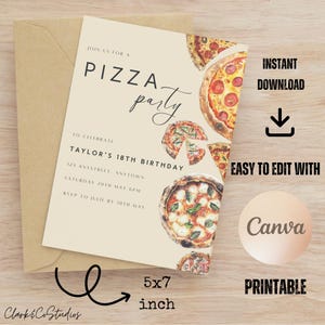 Editable Pizza Party Invitation Template: Watercolor Style (digital ...