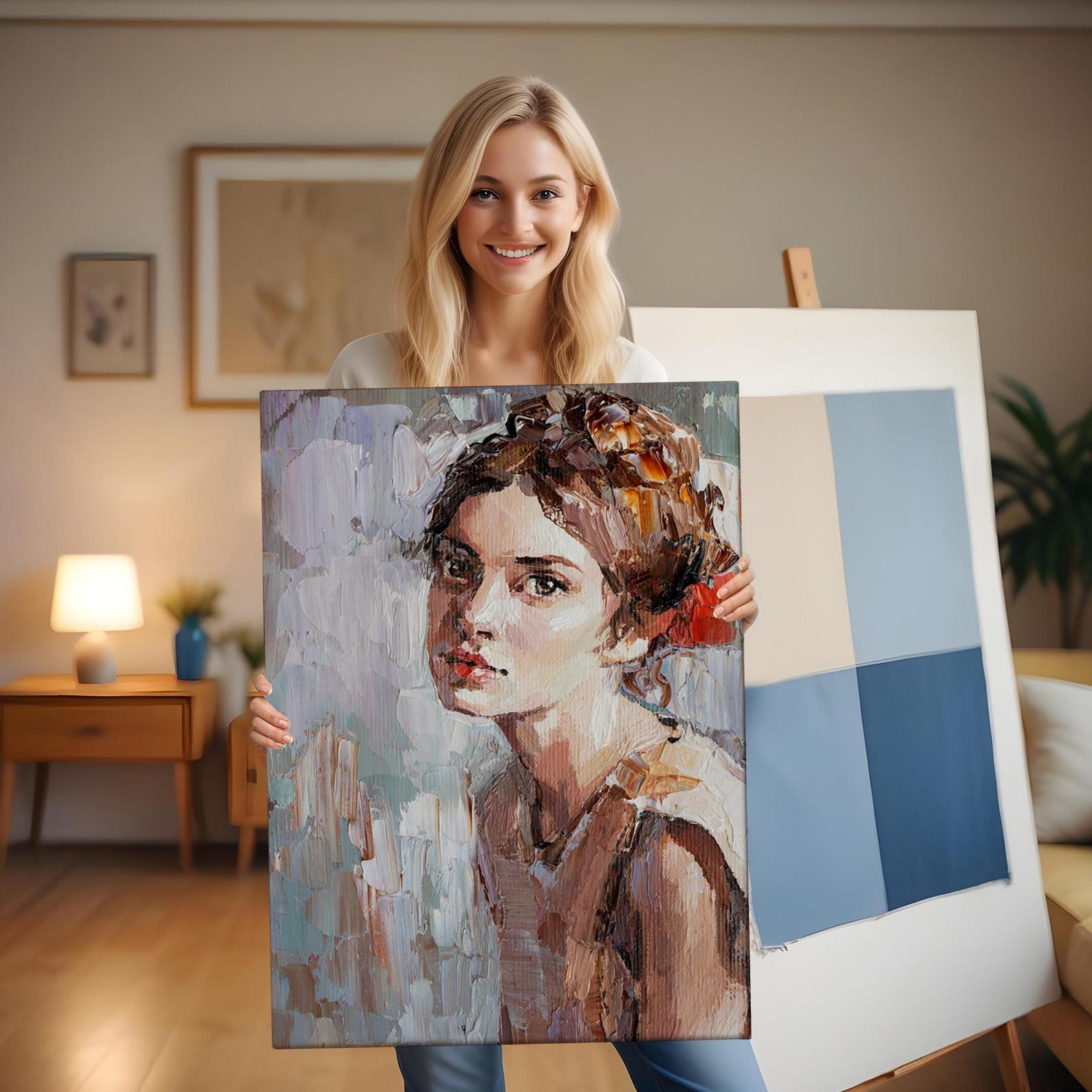 Innocent Young Girl, Oil Painting Look Canvas Art, Portrait Canvas Wall ...