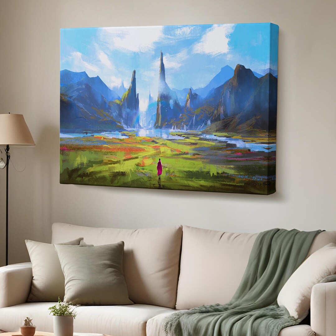 Woman Walking İn Nature Landscape Canvas Painting, Nature Canvas Print ...
