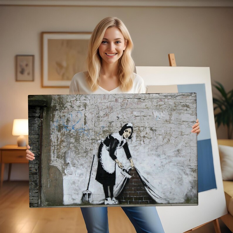 Banksy Cleaning Lady Sweeping the Streets of London Canvas Art ...
