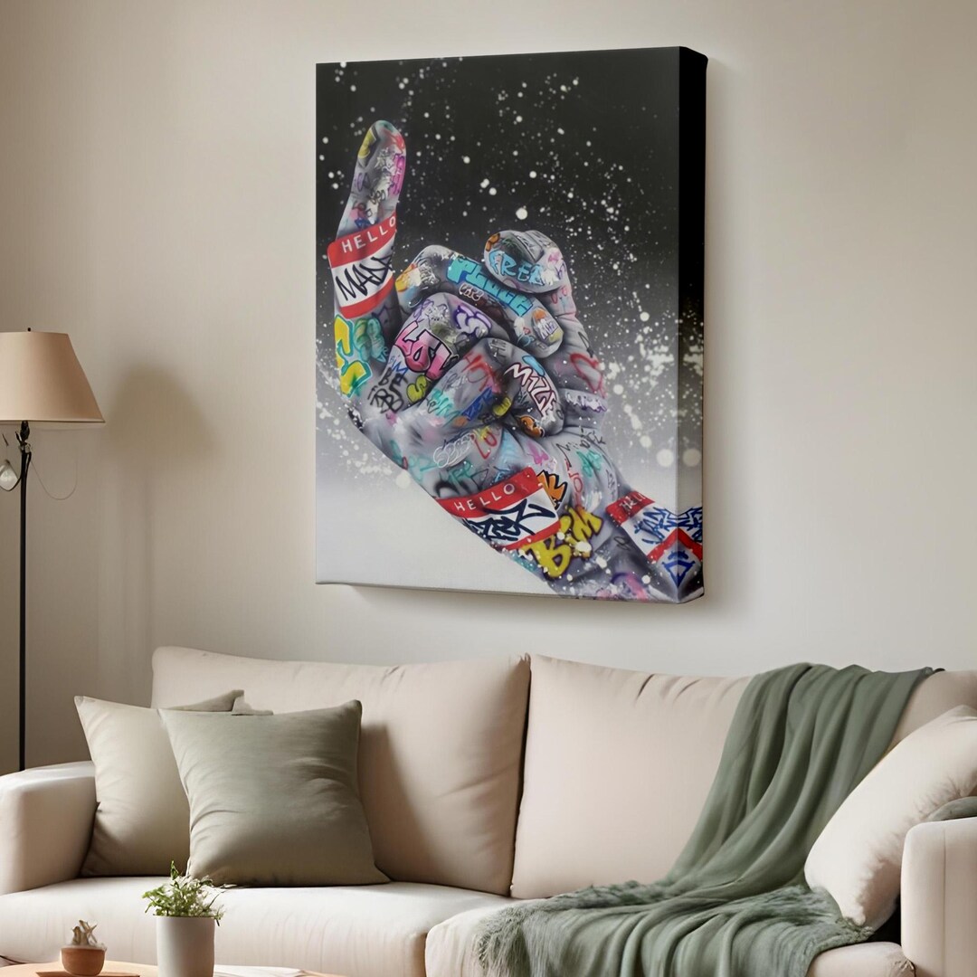 Graffiti Middle Finger Print, Profane Hand Gesture, Hip Hop Canvas ...
