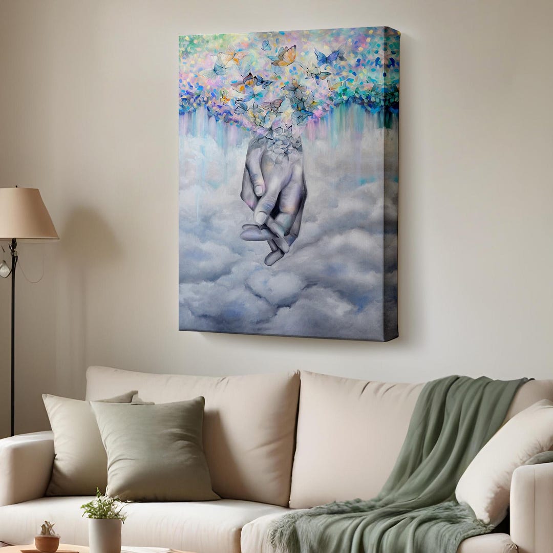 Surrealist Woman and Man Hands Oil Painting Look Decorative Canvas Wall ...