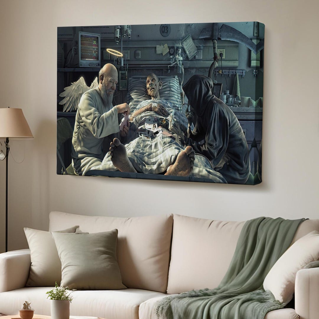 Grim Reaper and Angel Playing Cards Canvas Print, Angel of Death ...