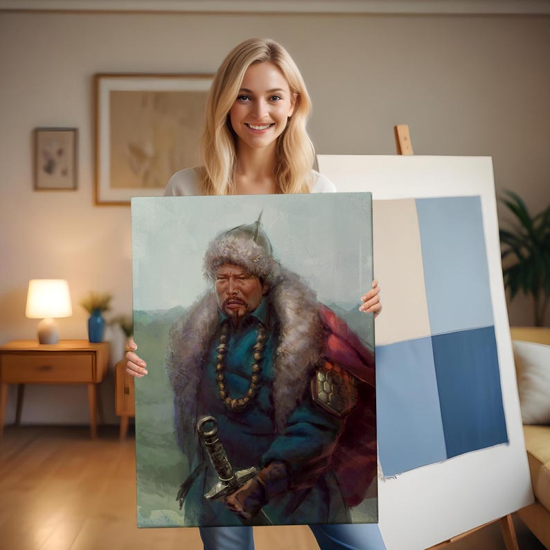 Genghis Khan Mongol Army Commander Oil Painting Decorative Canvas Print ...