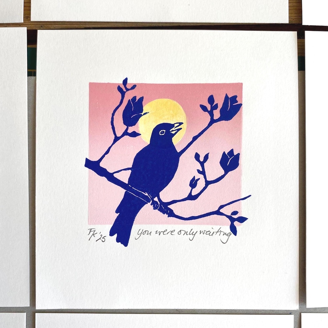 Merel in Magnoliaboom - Originele Linosnede - Etsy