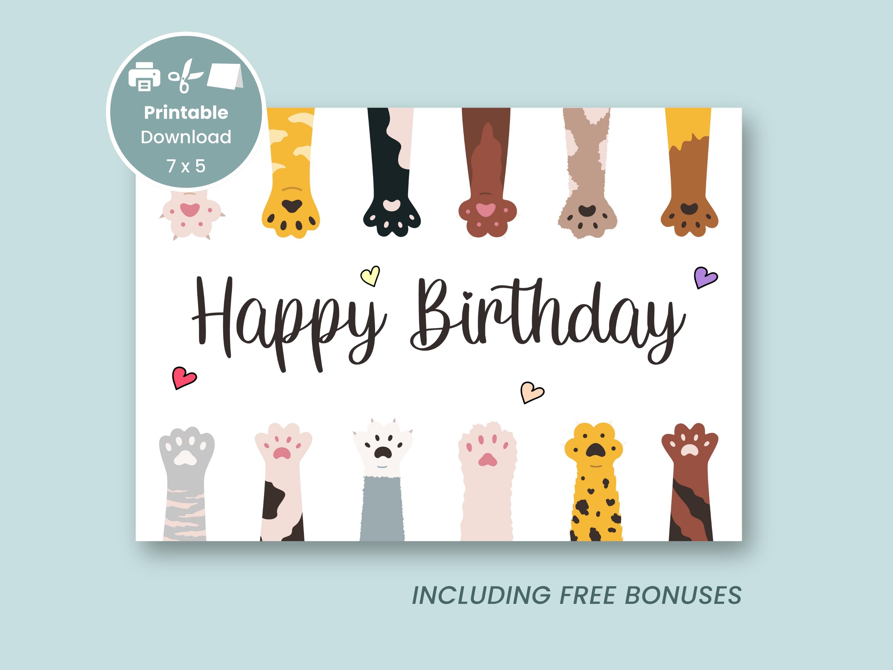 Cat Printable Birthday Card | Cats Lover | for Her Him | Cat Birthday ...