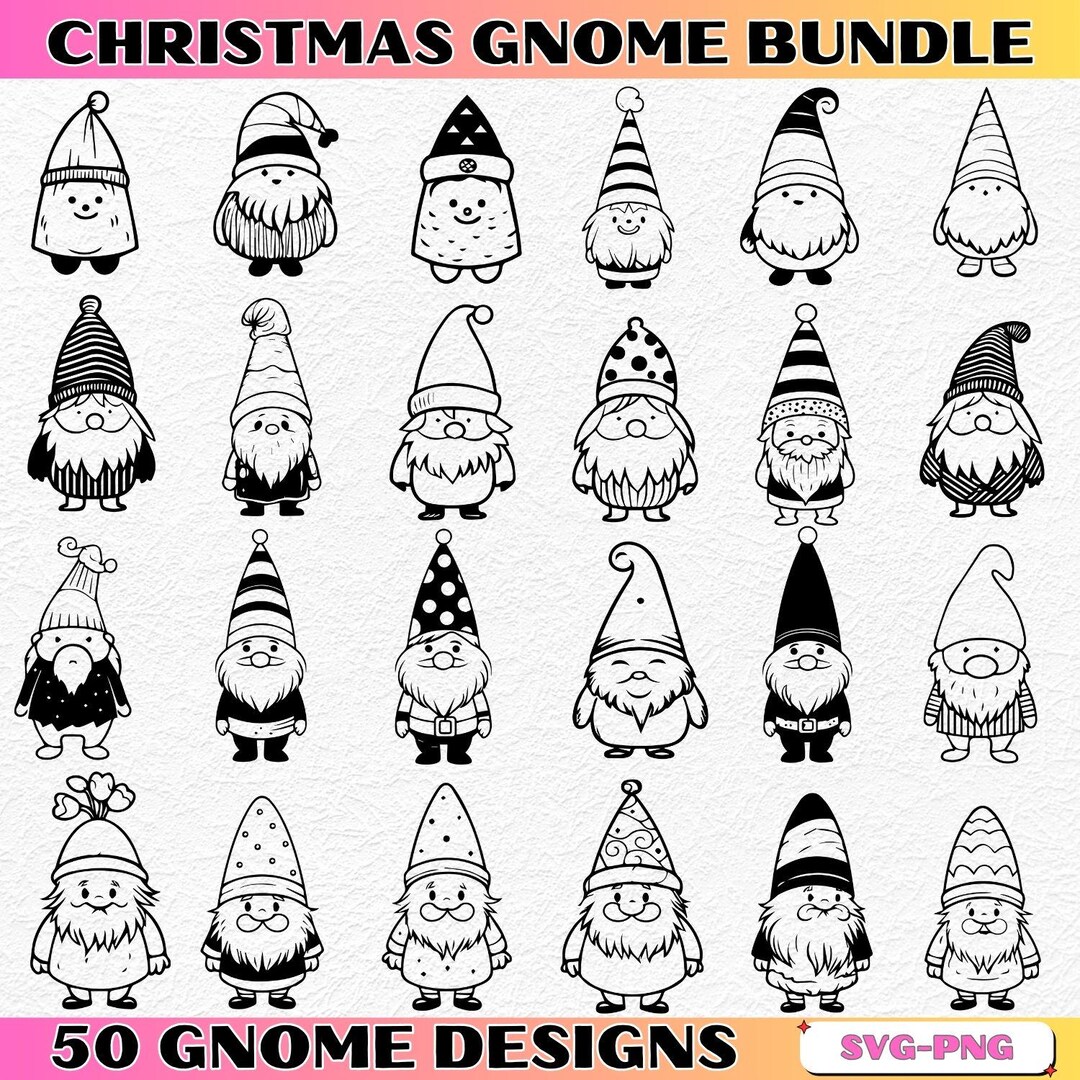 Christmas Gnome SVG Bundle | 50 Cute Gnome Clipart Designs | Holiday ...