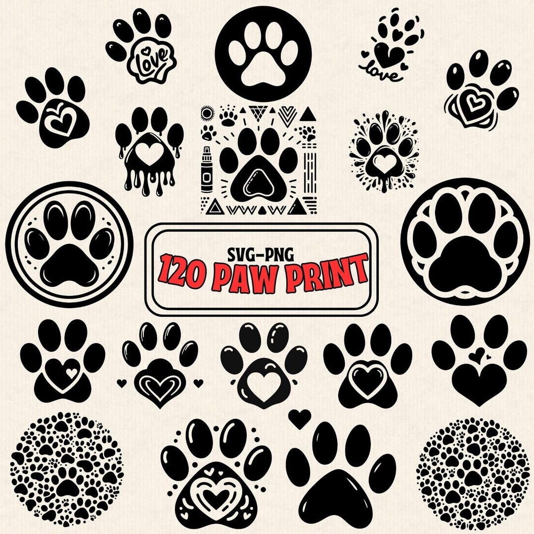 Paw Print SVG PNG Bundle | Animal Paw Clipart Pack for Cricut, Pet ...