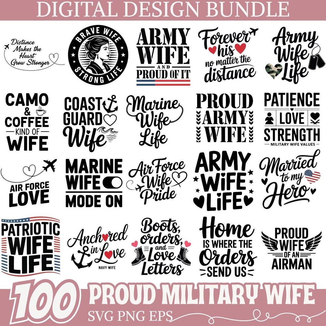 Proud Military Wife SVG Bundle | Army Navy Air Force Marine Spouse ...