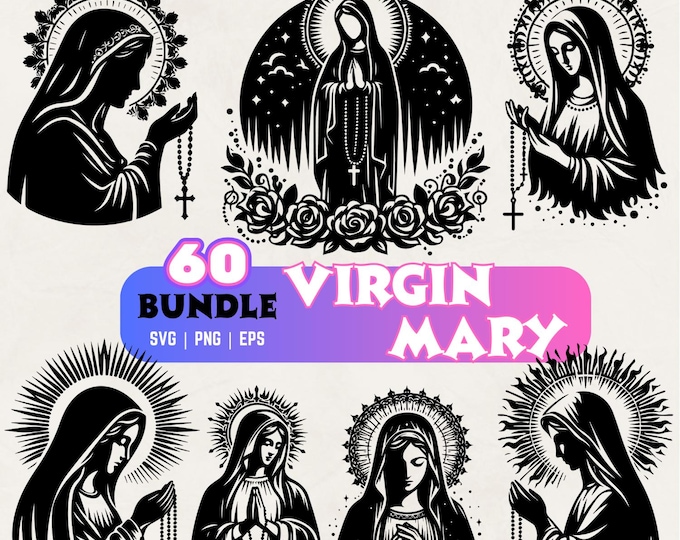 Virgin Mary SVG Bundle: Floral Silhouette Designs (digital Download ...