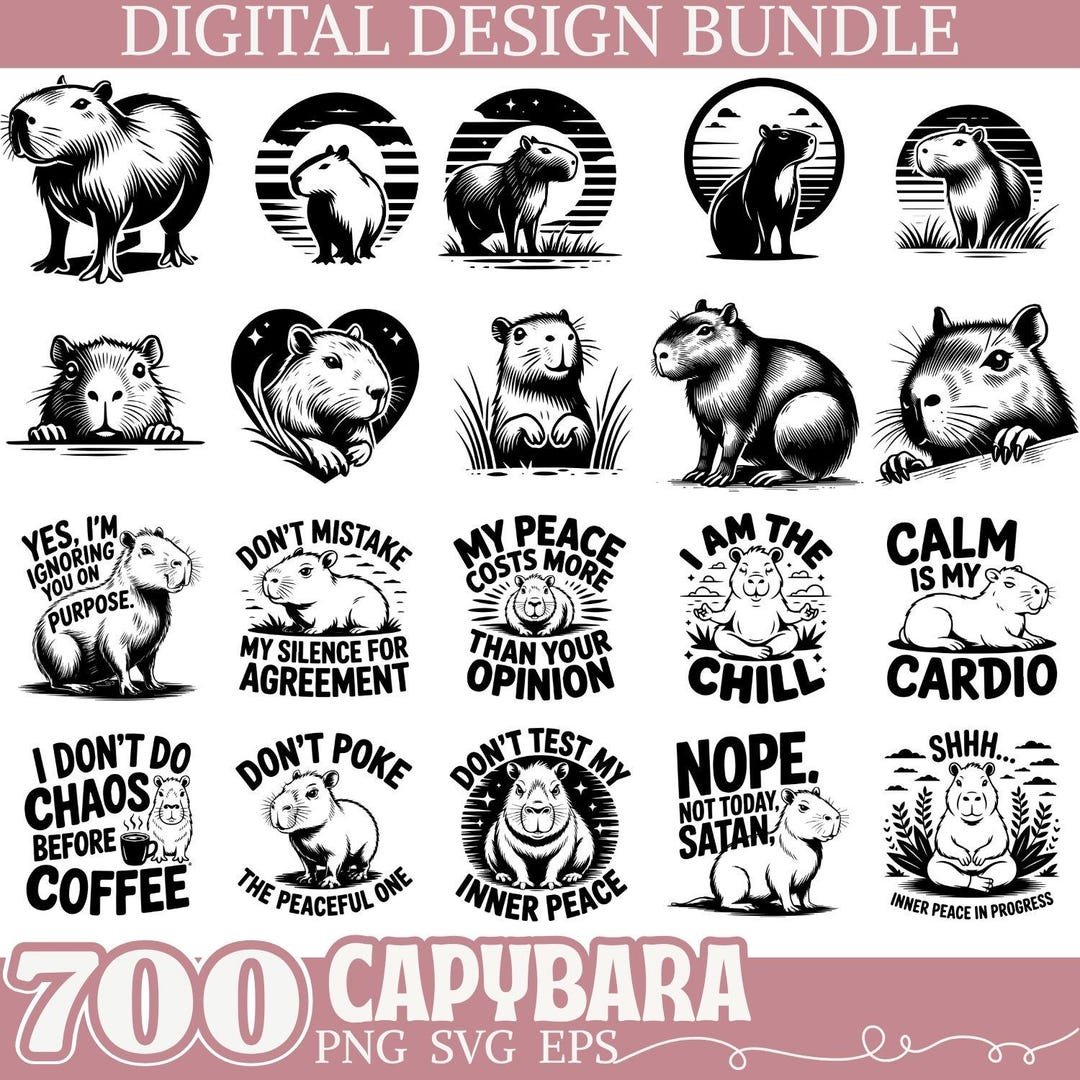 Capybara SVG Bundle | Funny Chill Capybara Quotes PNG SVG Eps | Cute ...